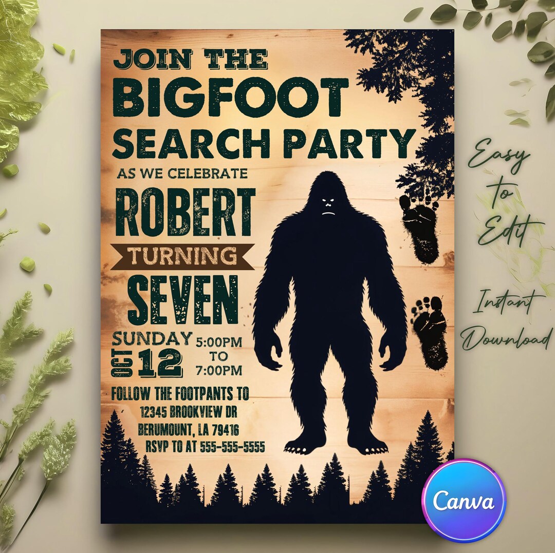 Bigfoot Birthday Invitation, Sasquatch Birthday, Sasquatch Search, Yeti ...