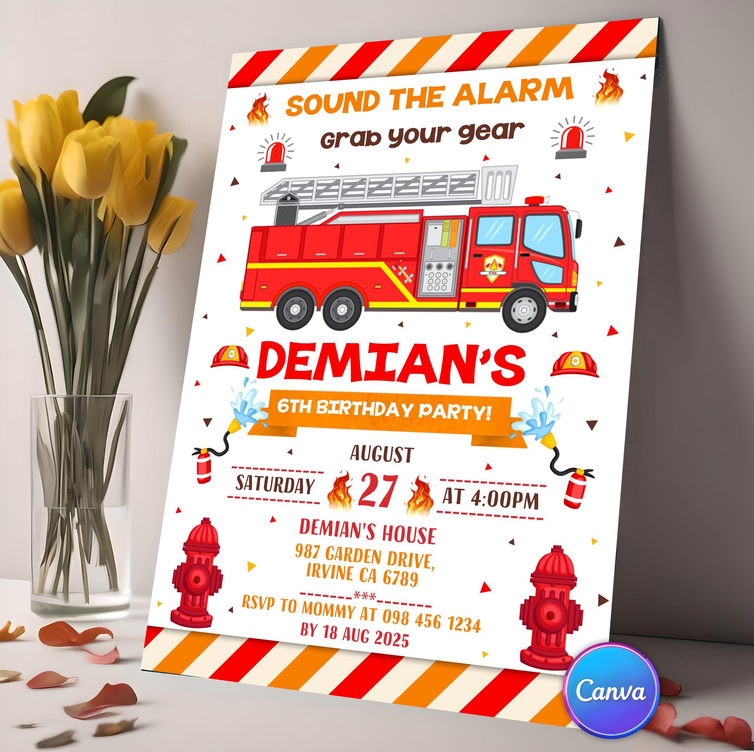 Fire Truck Birthday Invitation, Fire Engine Invites, Firetruck ...