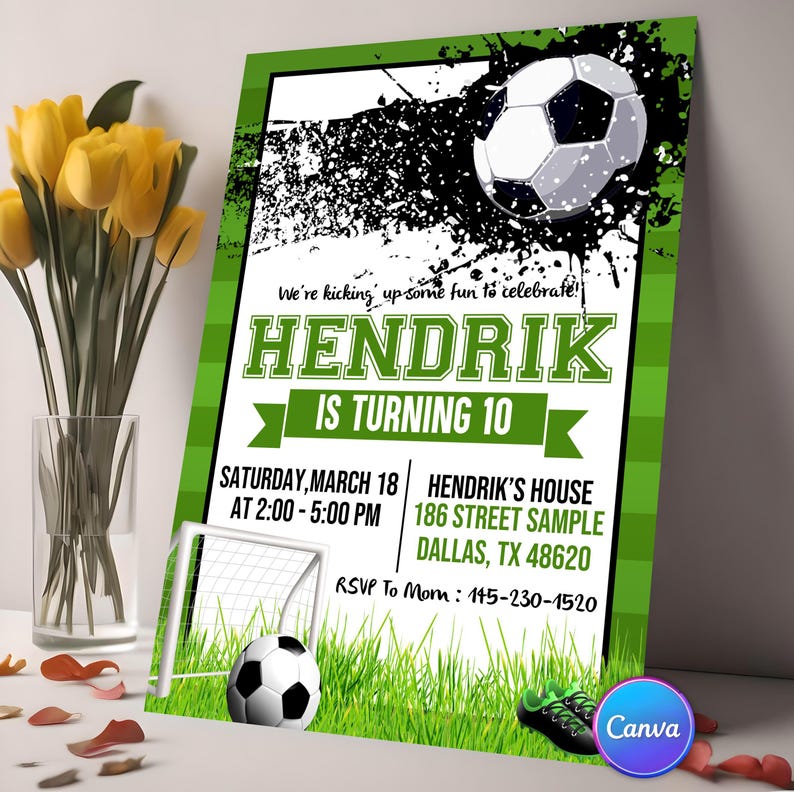 Editable Soccer Birthday Invitation, Soccer Invitation, Kids Soccer ...