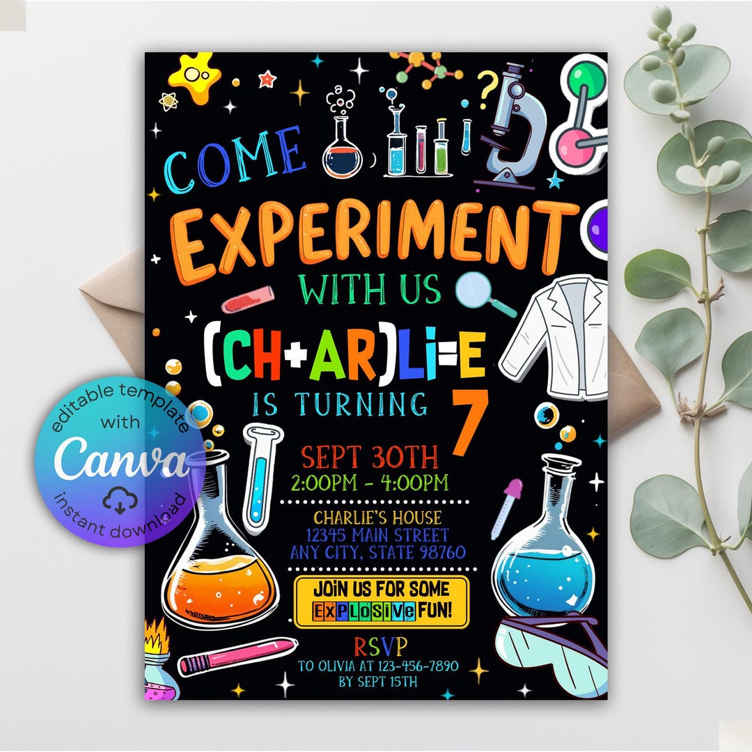 Mad Science Birthday Invitation, Editable Scientist Party Invite (canva ...