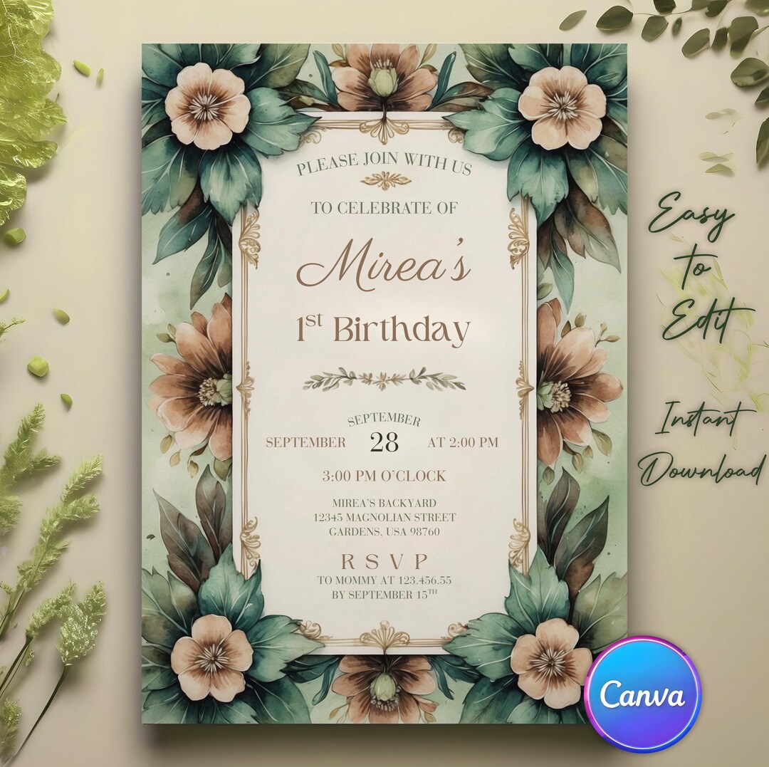 Vintage Magnolia Invitation, Botanical Birthday Invitation, Garden ...