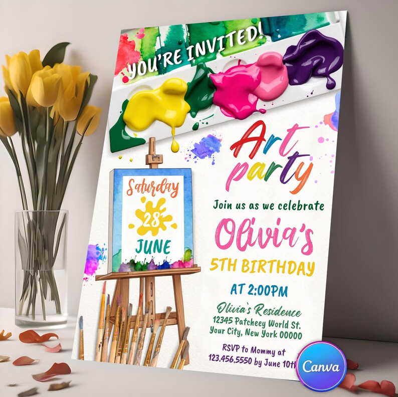 Editable Art Birthday Party Invitation, Art Party Invite, Painting ...