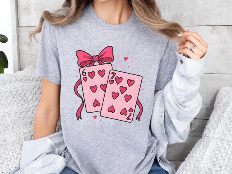 Coquette 6 7 Shirt, Pink Ribbon Hearts on Blue - Etsy