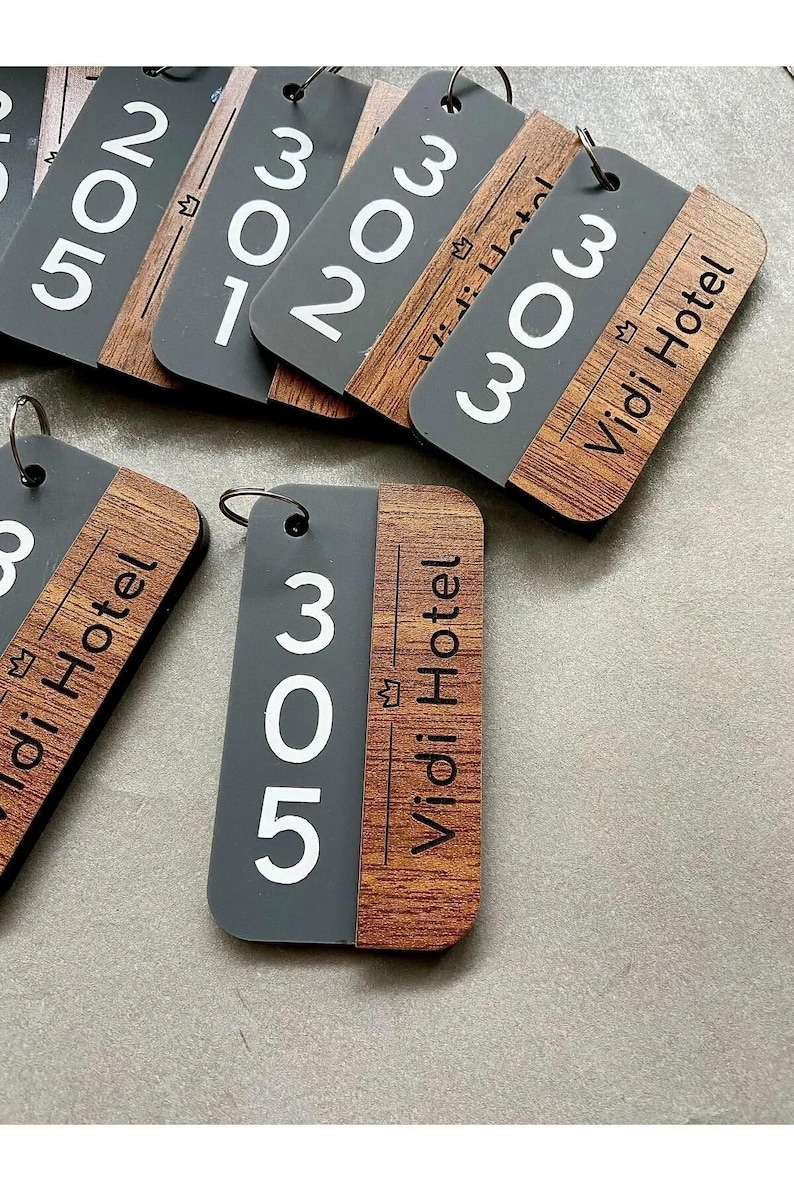 Custom Wooden and Acrylic Hotel Keychain - Personalized Key Tag for ...