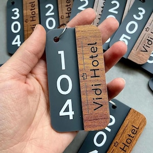 Custom Wooden and Acrylic Hotel Keychain - Personalized Key Tag for ...