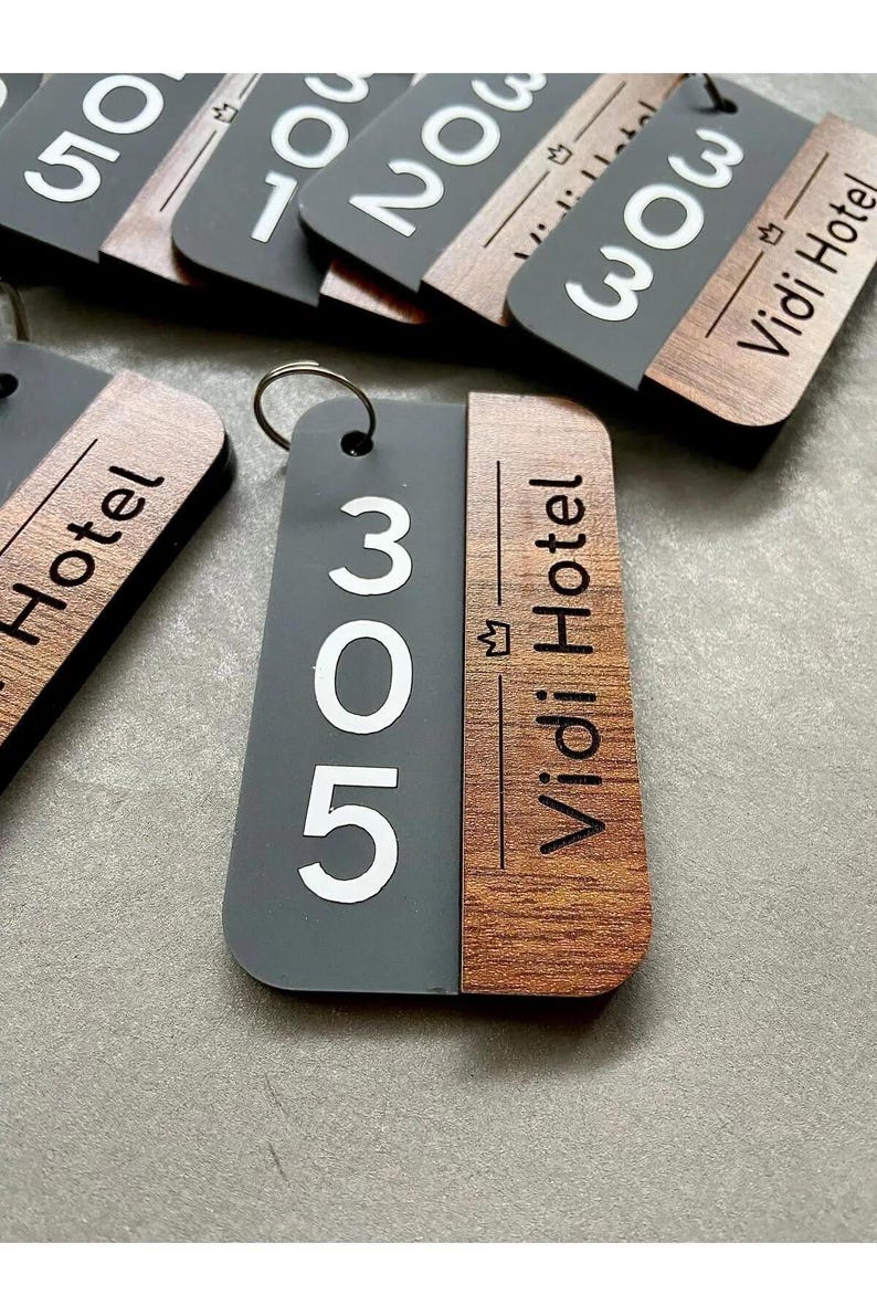 Custom Wooden and Acrylic Hotel Keychain - Personalized Key Tag for ...