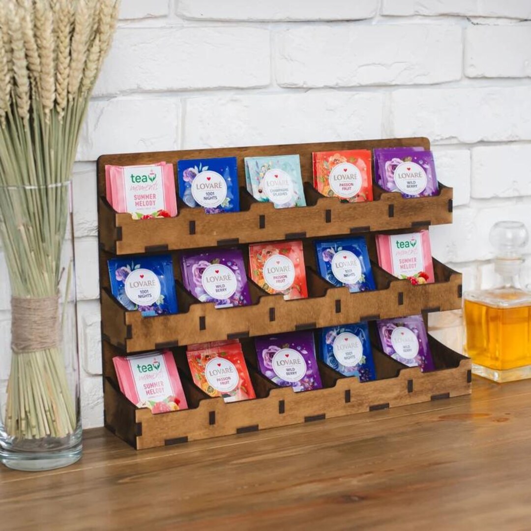 Wooden Tea Bag Organizer Display Rack, 3-tier Storage Holder, Wall ...