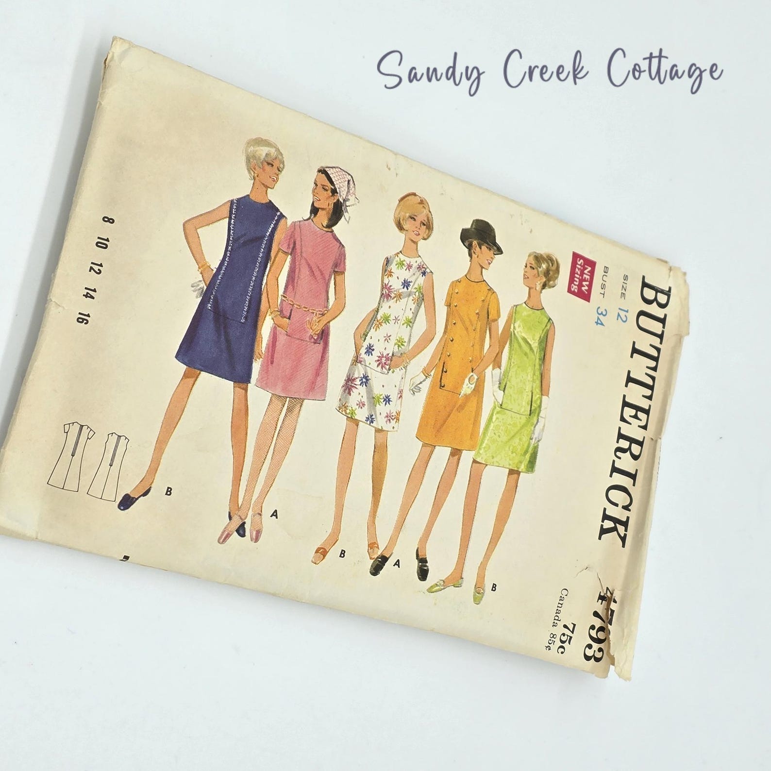Vintage Butterick 4793 Sewing Pattern - 1960s Semi-fitted A-line Dress ...