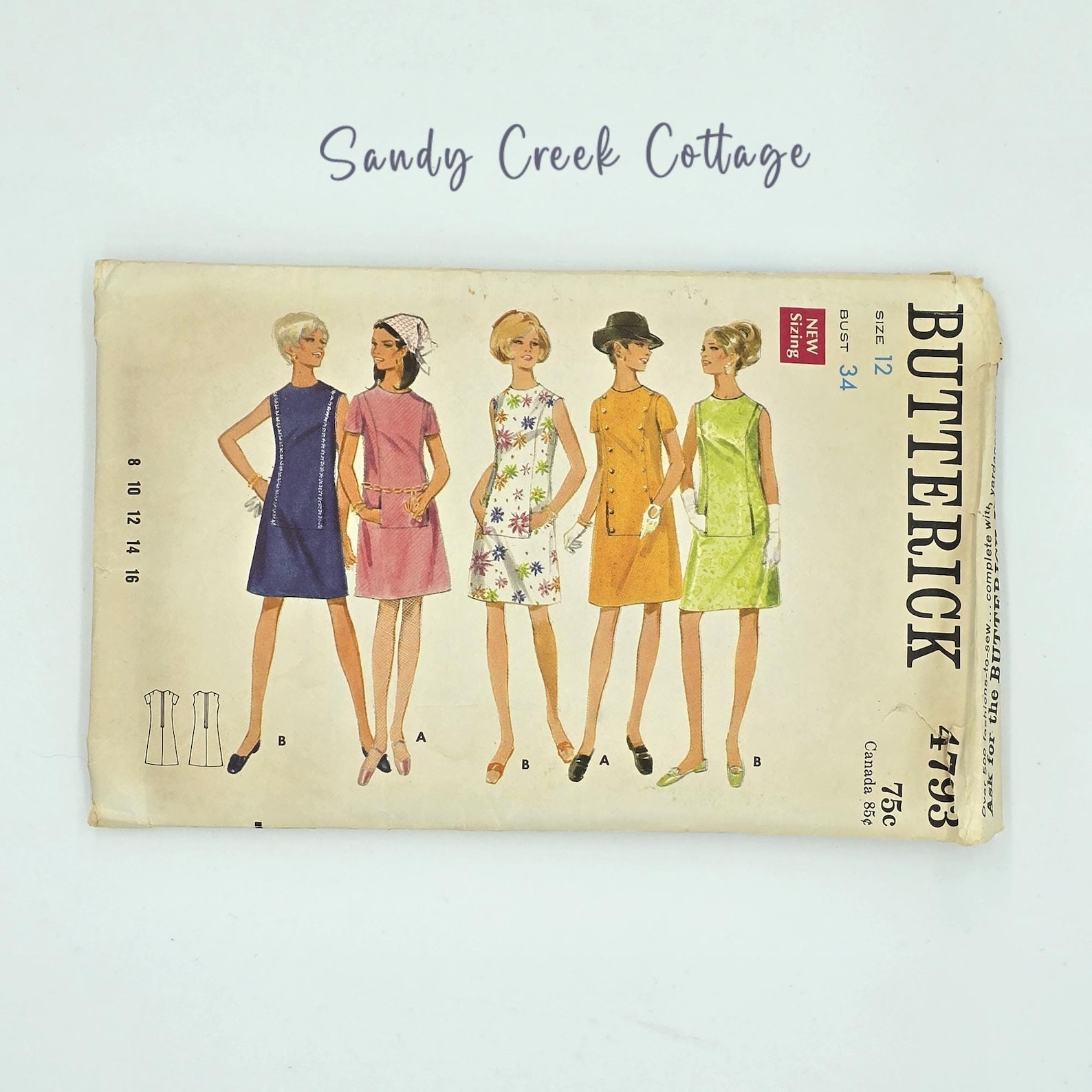 Vintage Butterick 4793 Sewing Pattern - 1960s Semi-fitted A-line Dress ...