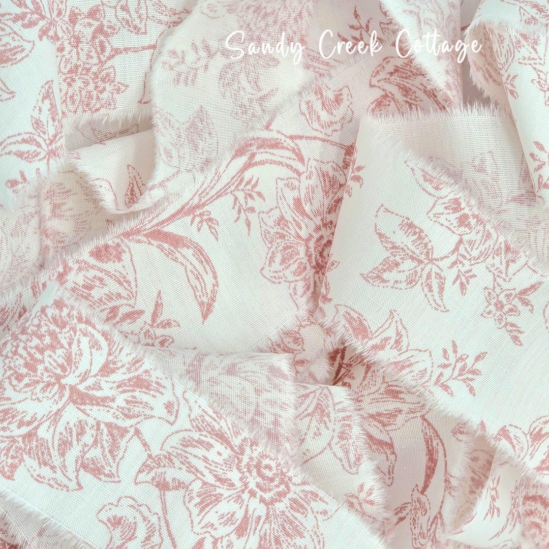 Vintage Print Pink Floral Fabric Ribbon, Hand Torn With Frayed Edges - Etsy