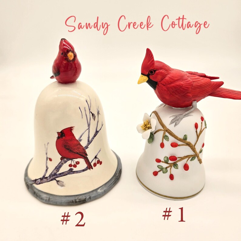 Vintage Red Cardinal Bird Bells, Hand Painted CARDINAL Porcelain ...