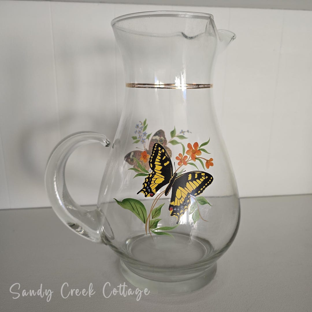 Vintage Glass Butterfly Pitcher, Butterfly Kitchen Decor, Farmhouse ...