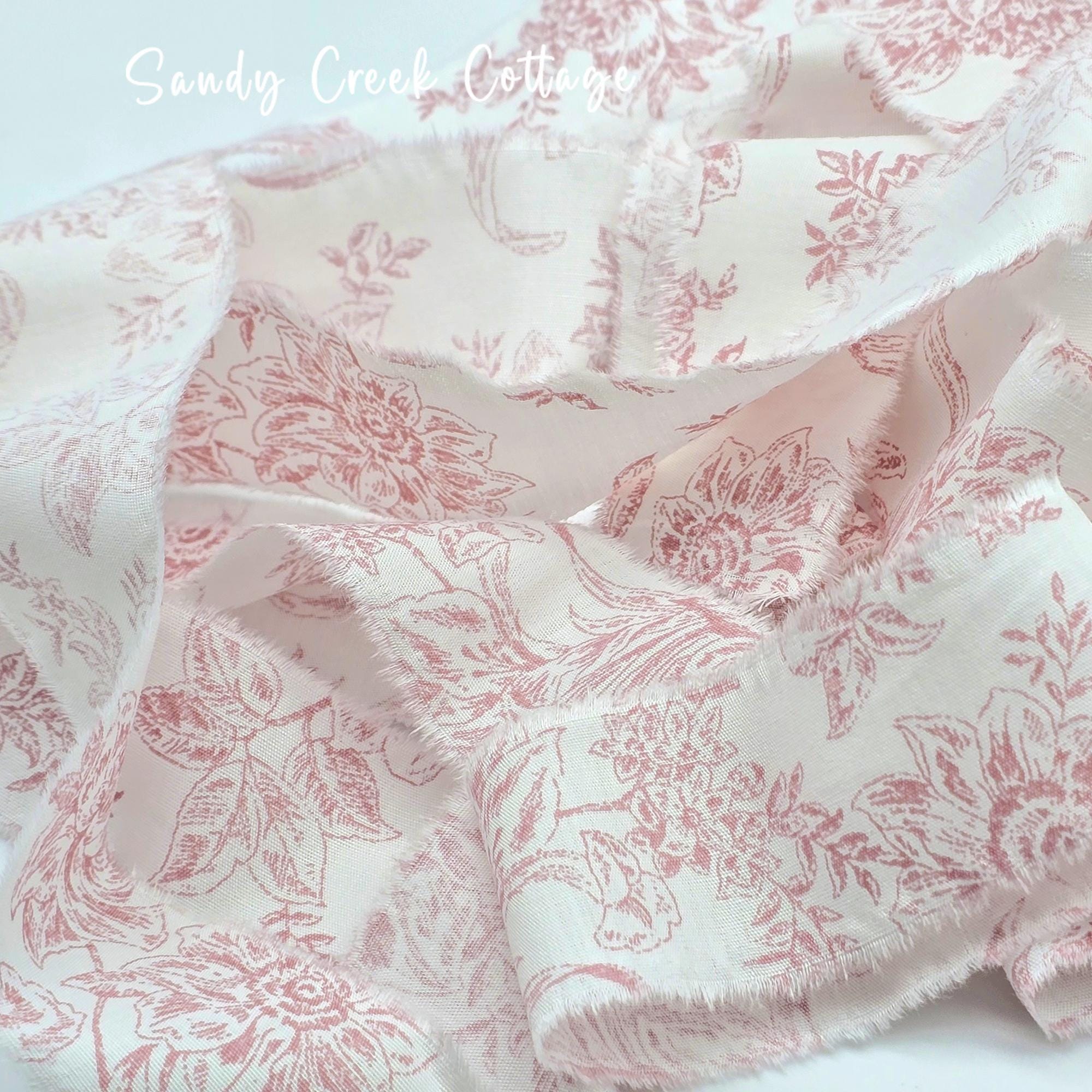 Vintage Print Pink Floral Fabric Ribbon, Hand Torn With Frayed Edges - Etsy