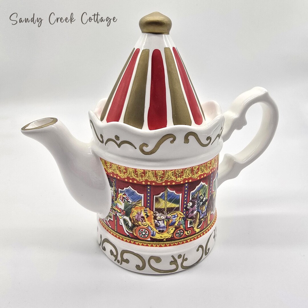 Vintage Carousel Merry-go-round Teapot – Whimsical Teddy Bear Animals ...