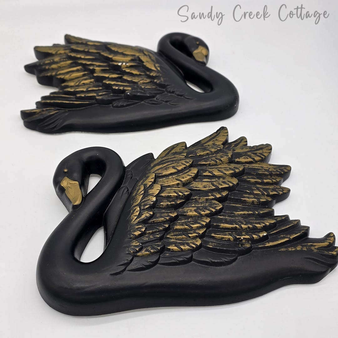 Vintage 1968 Miller Studios 3D Black Swan Chalkware Wall Plaques – Mid ...