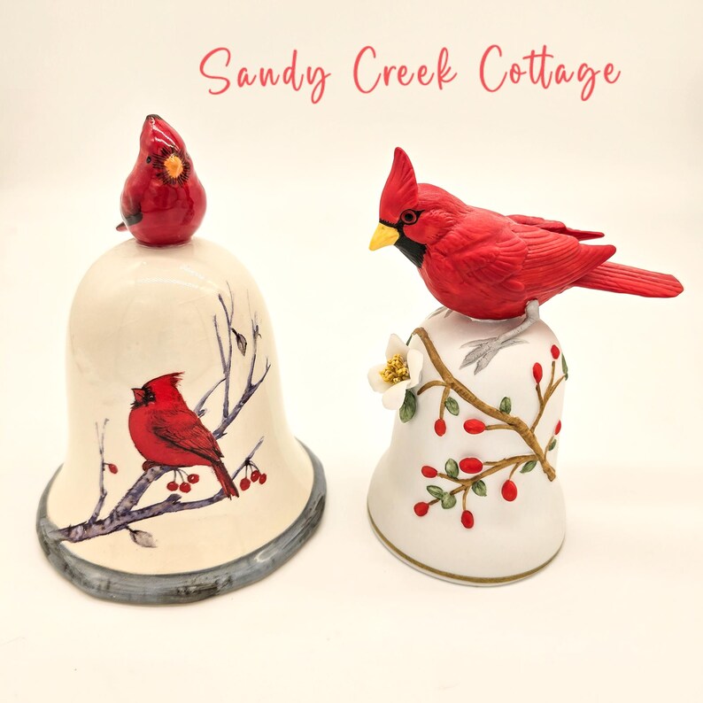 Vintage Red Cardinal Bird Bells, Hand Painted CARDINAL Porcelain ...
