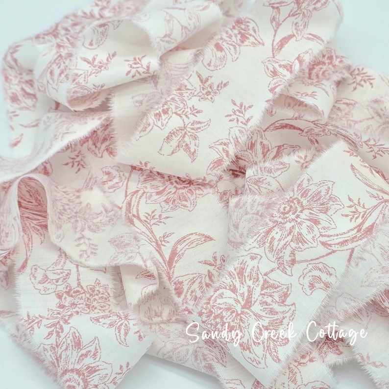 Vintage Print Pink Floral Fabric Ribbon, Hand Torn With Frayed Edges - Etsy