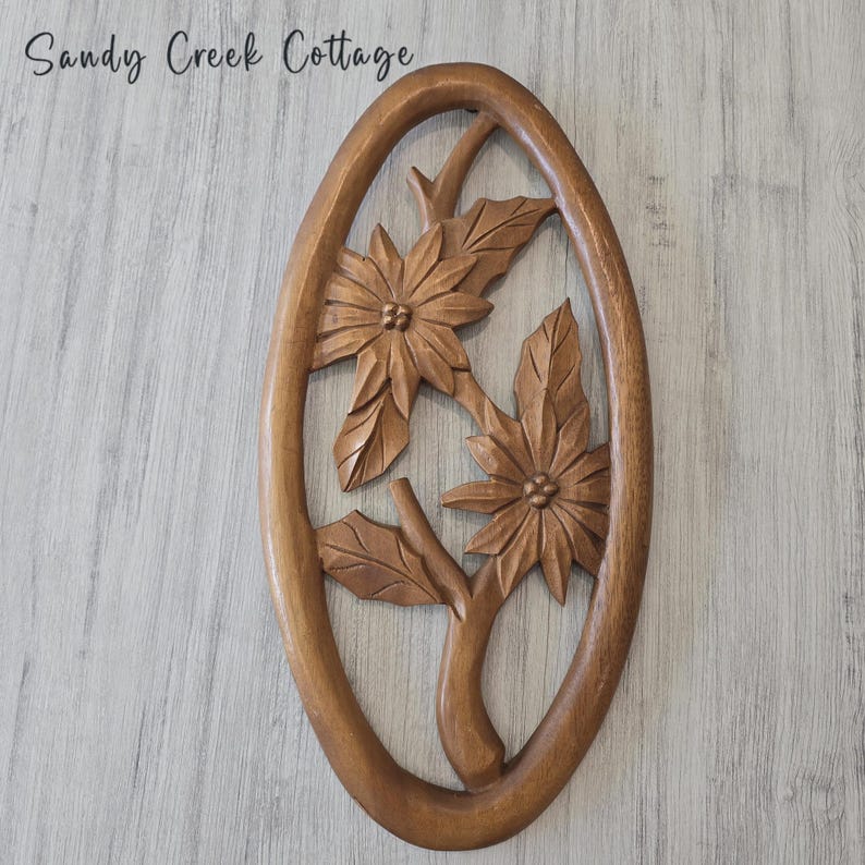 Hand Carved Wood Wall Art: Vintage Nature Plaque - Flamingo, Rose, Tree ...
