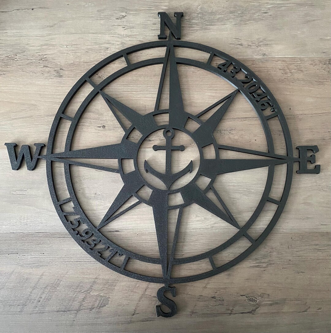 Compass Rose Wall Decor- Compass With Customized Coordinates - Etsy