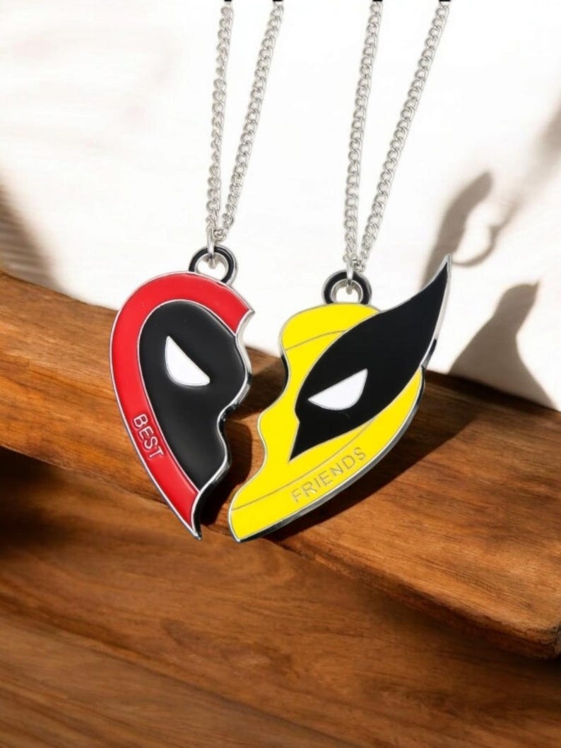 Deadpool and Wolverine Best Friends Necklace Set Split Heart Matching ...