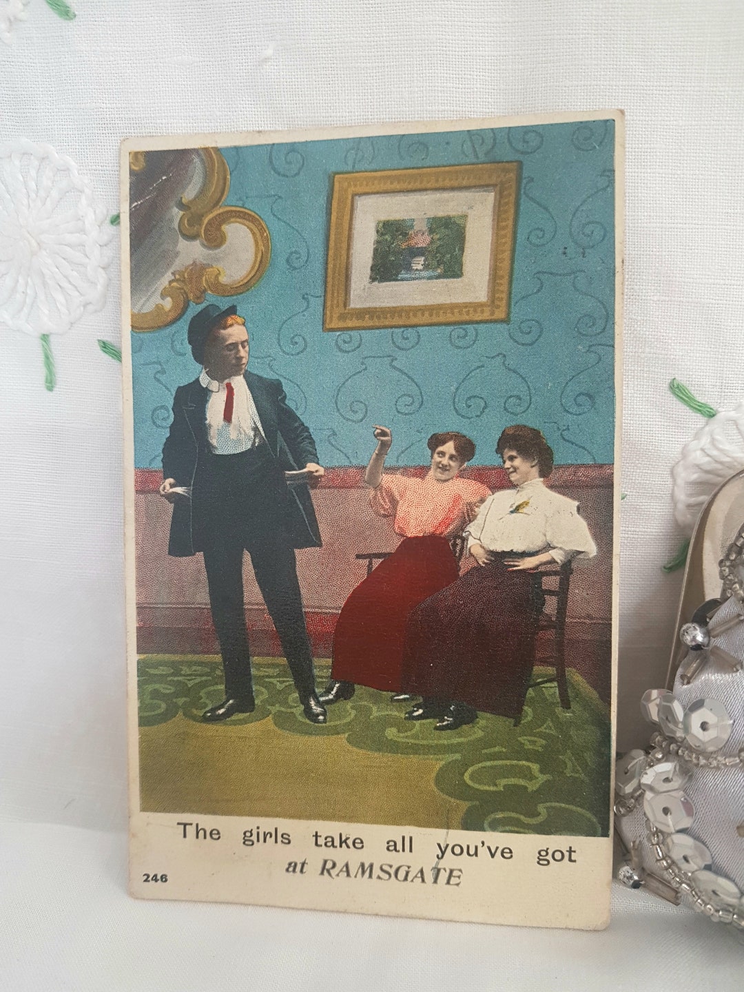 Edwardian Postcard, Humorous Funny Card, Joke Ramsgate, Victorian Dress ...