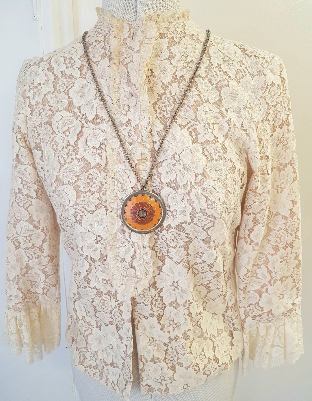 Original Vintage 1960s Top, Lace Blouses, Beige Floral Tops, Antique ...