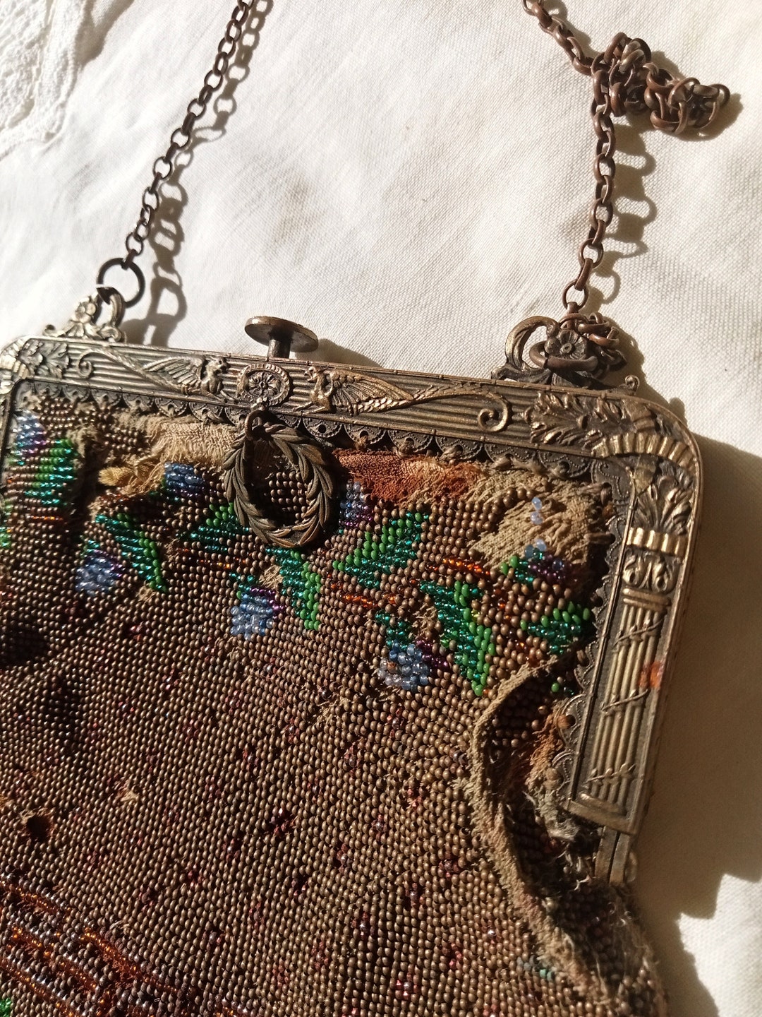 Antique Microbeaded Purse, LARGE SIZE, Victorian Reticule, TLC Needed ...