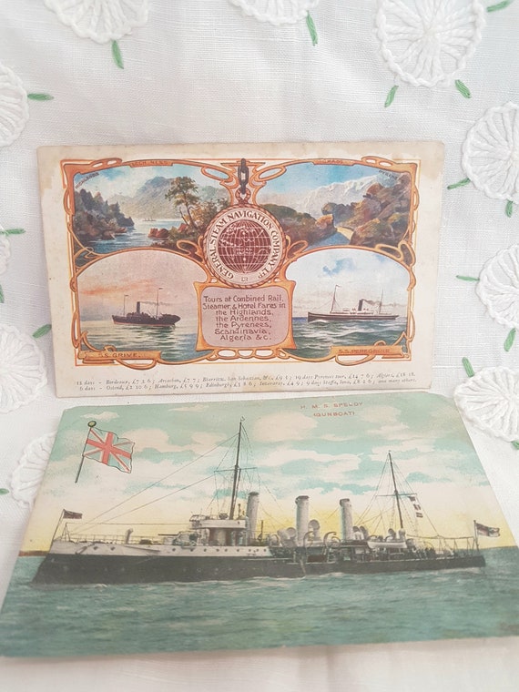 Antique Postcards Sailing Ships Landscapes Circa 1910 HMS - Etsy