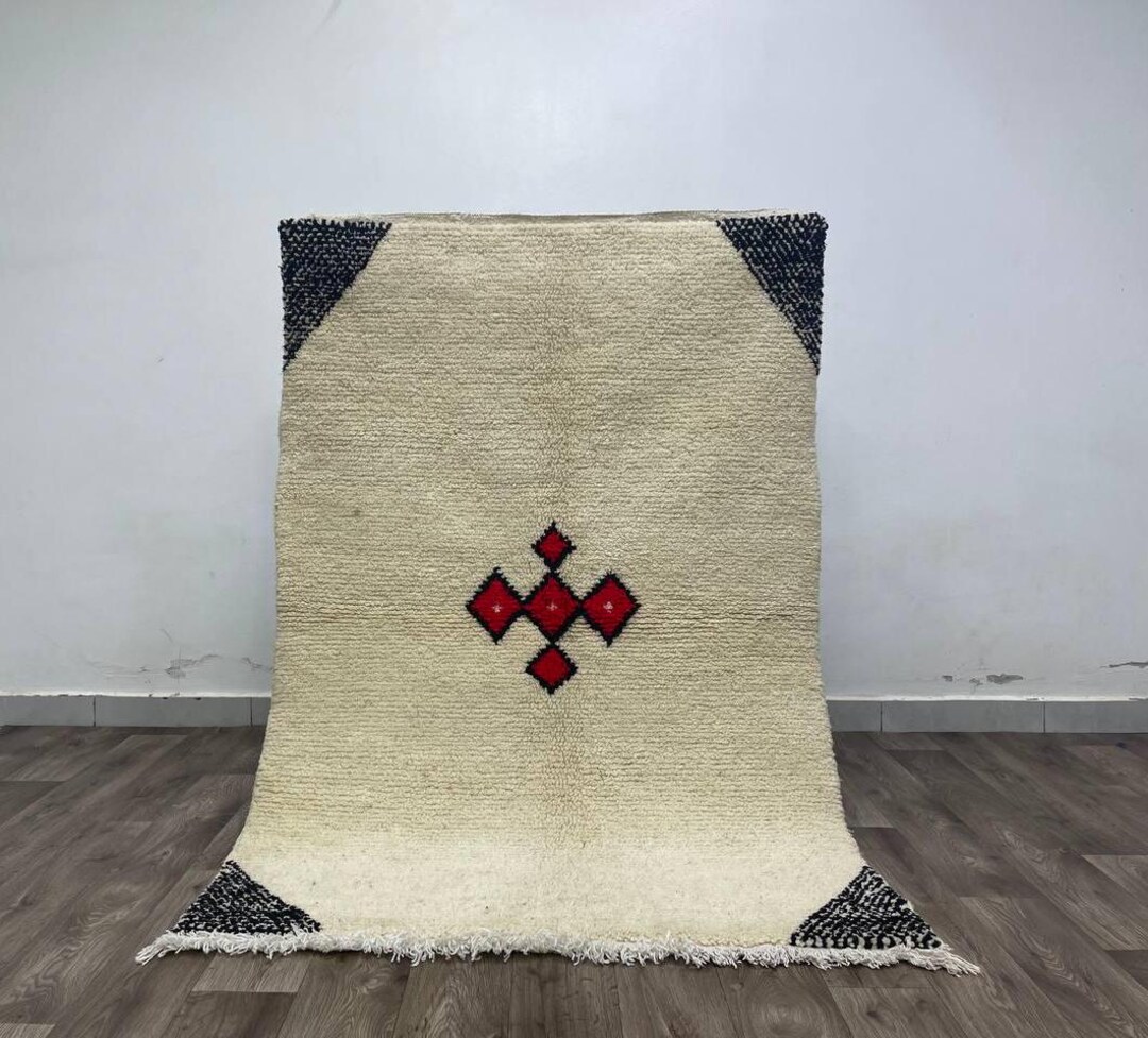 Stylish Blue and White Area Wool Rug, Woven Beni Ourain Rug, Moroccan ...