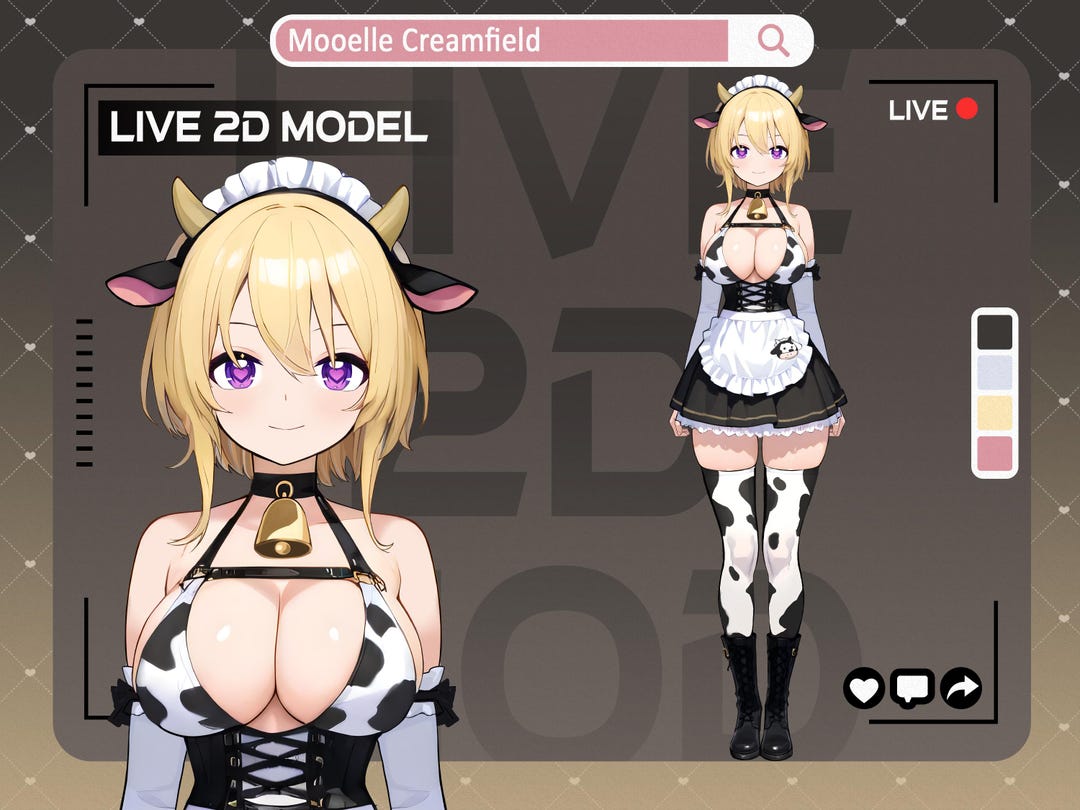 Creamfield Cow Girl Vtuber Model: Live2d Studio OBS Stream - Etsy