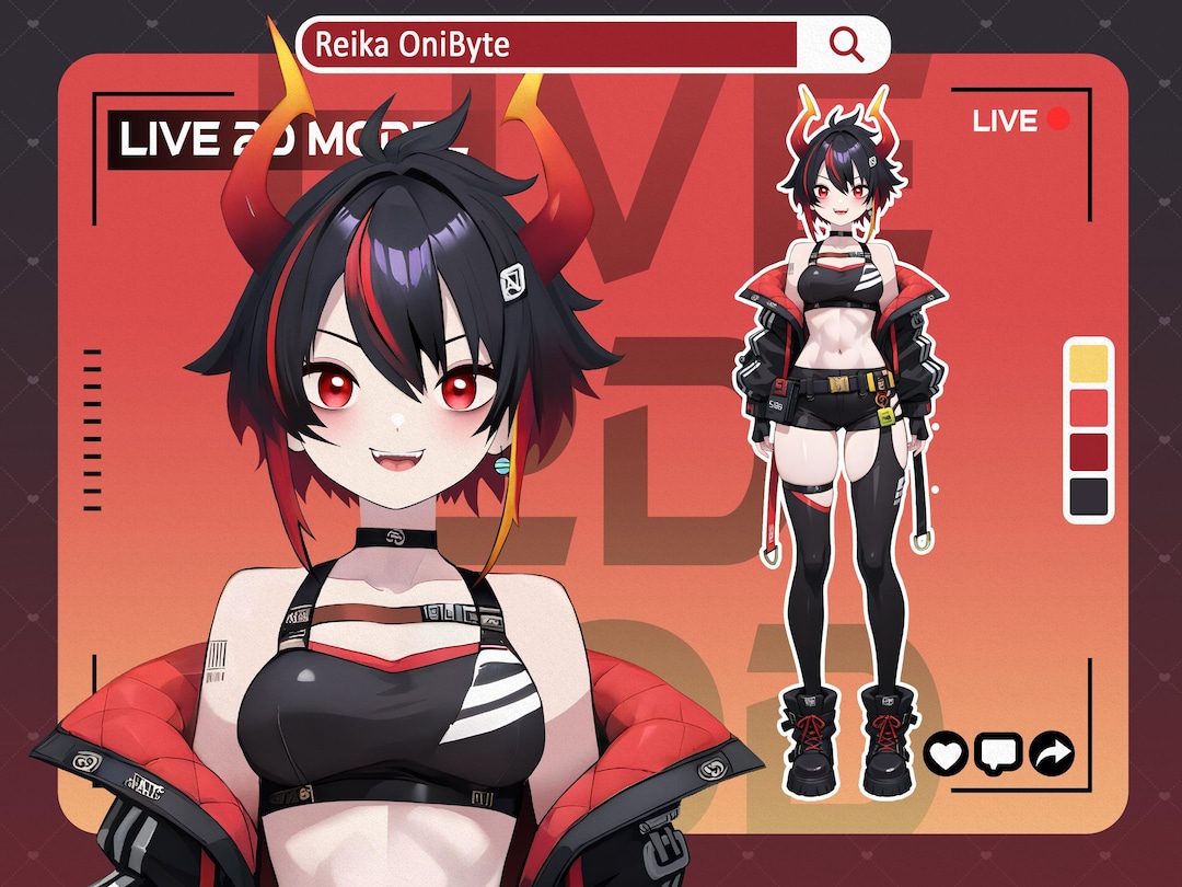 Anime Cyber Oni Vtuber Model | Futuristic Demon Hacker Girl Live2d Rig ...