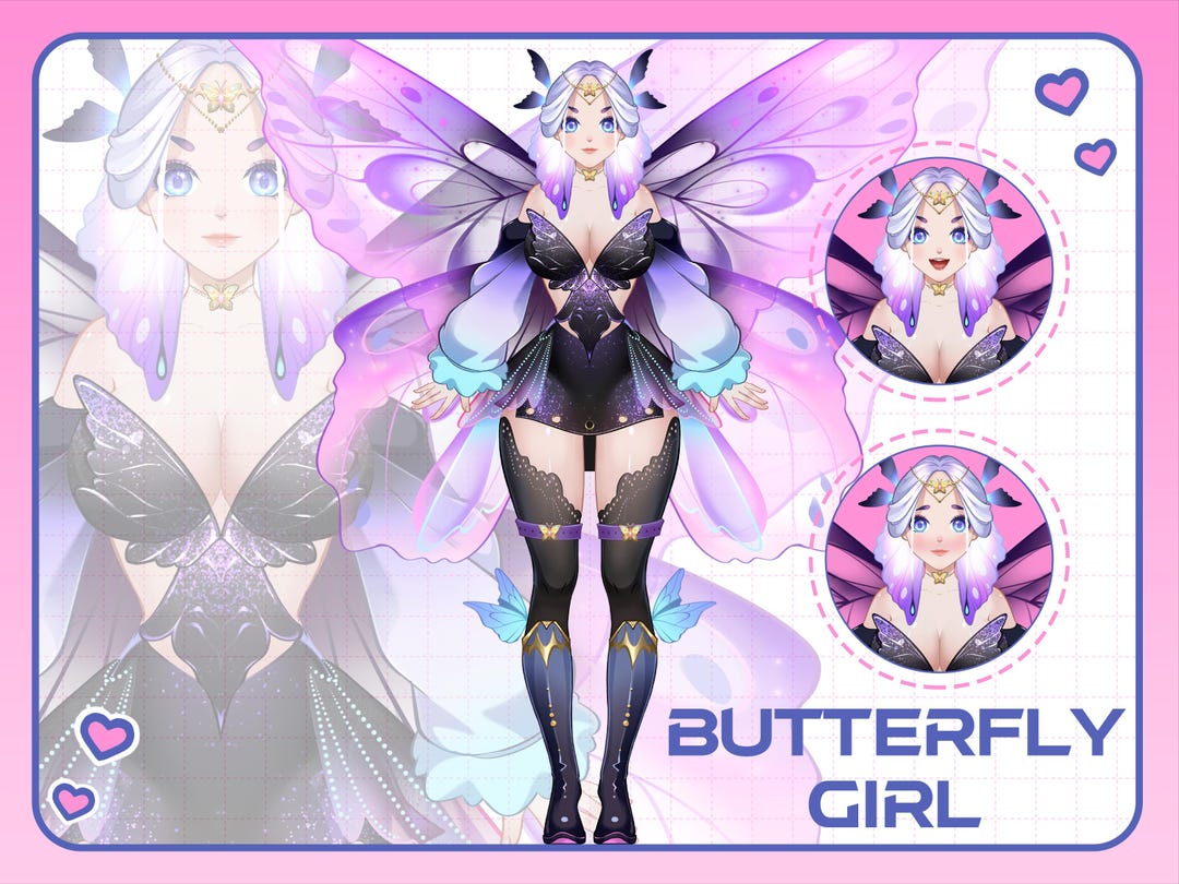 Sexy Butterfly Girl Vtuber Live2d Model, Wings Butterfly Live2d Vtuber Studio, OBS Stream Model ...