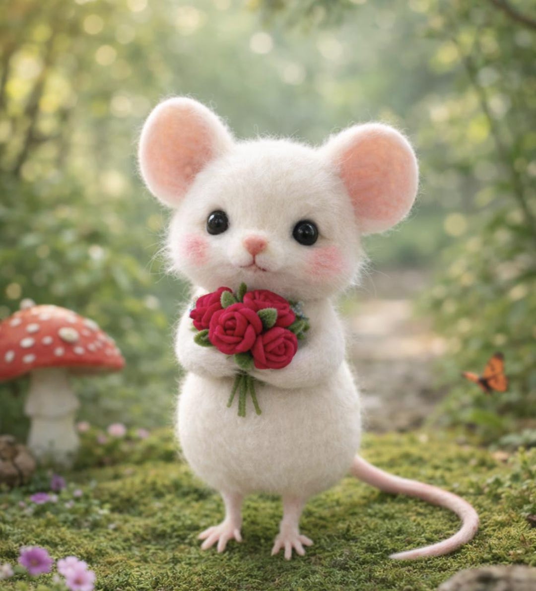 Needle Felted Mouse Figurine: Handmade Wool Mouse With Roses - Etsy