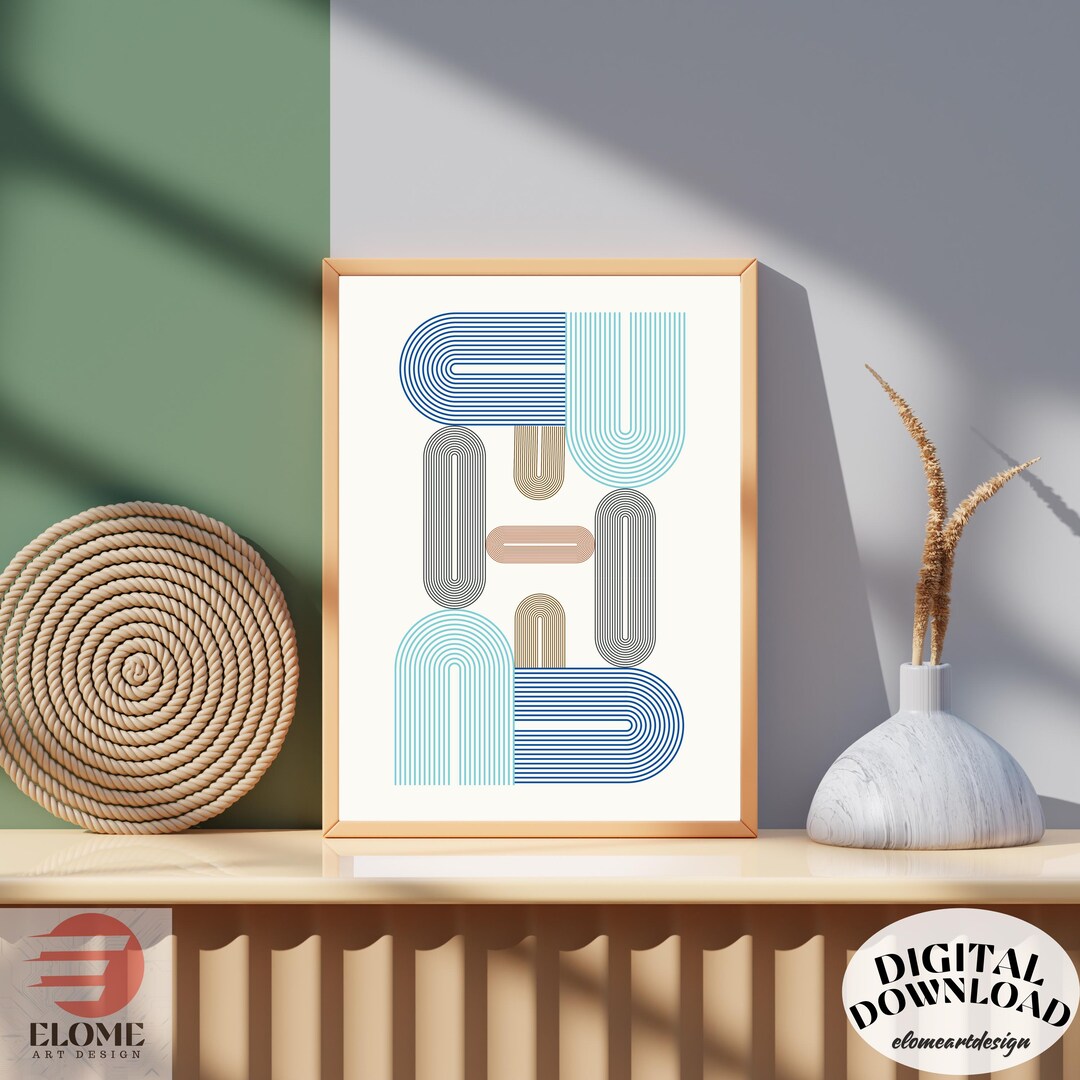 Mid Century Modern Line Art Print: Boho Geometric Wall Decor (digital ...
