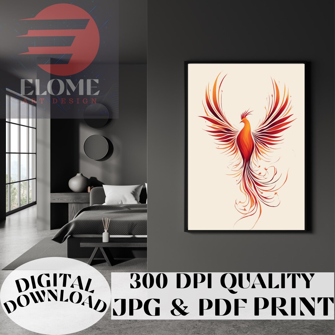 Phoenix in Red Tones, Minimalist Wall Art, Jpg Pdf Print, 300DPI ...