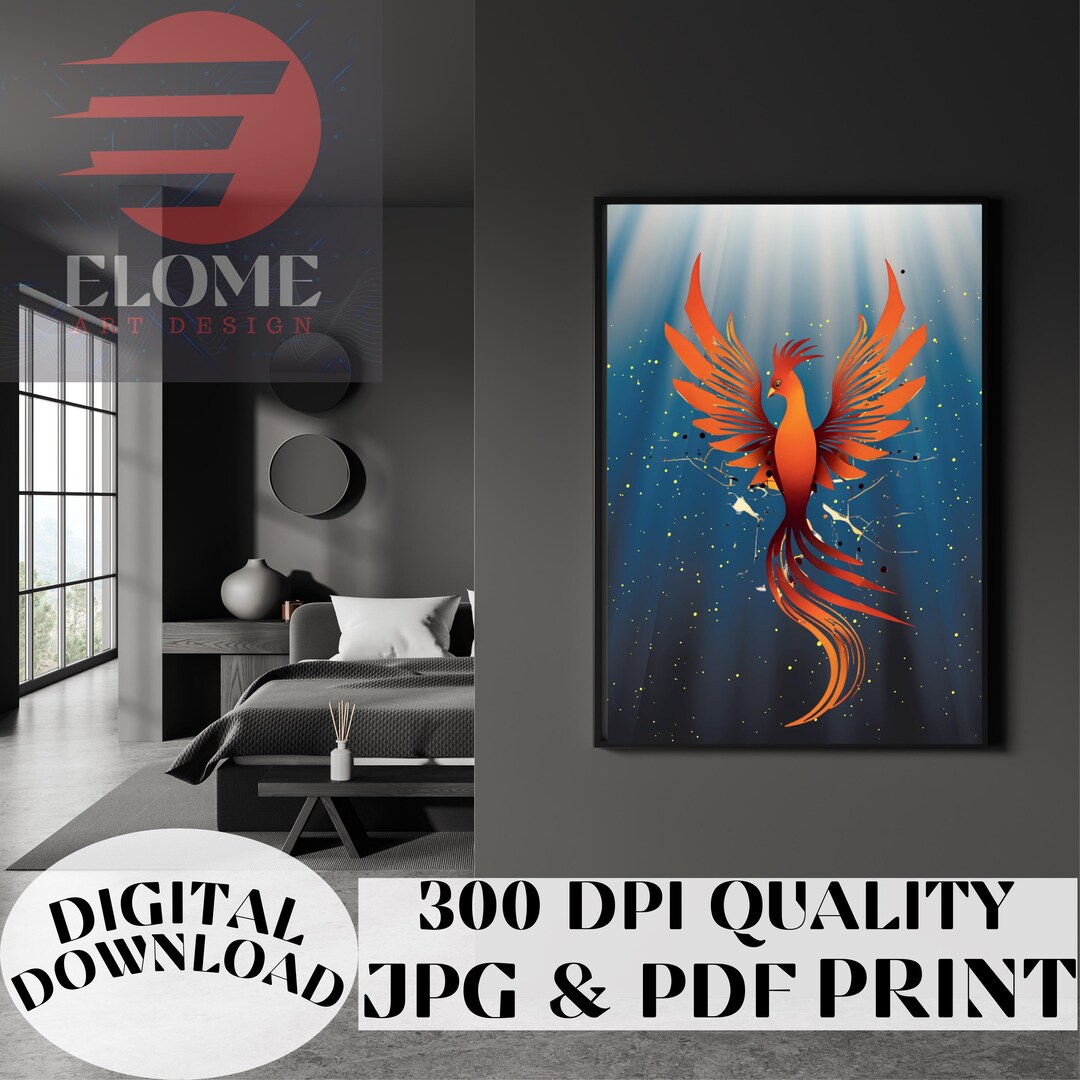 Phoenix in Dark Red Tones, Magical Background, Bright Stars, Luminous ...