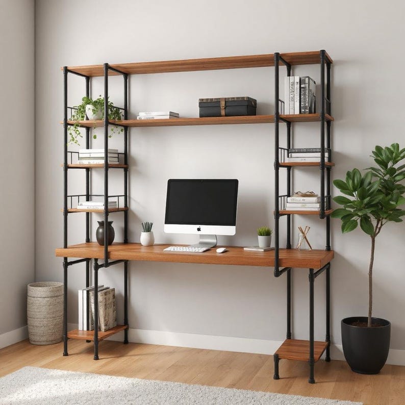 Industrial Pipe Computer Desk With Solid Wood Shelves - Etsy