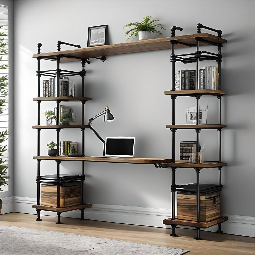 Industrial Style Computer Desk-shelve Book Case Wall Shelve Unit Made ...