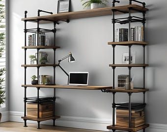 Industrial Style Computer Desk-shelve Book Case Wall Shelve Unit Made ...