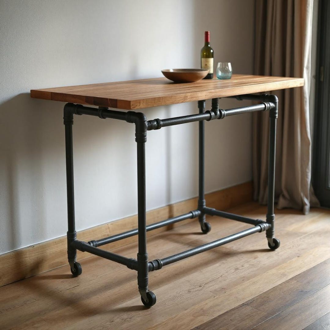 Industrial Pipe Bar Table on Casters – Rustic Wood Counter Height - Etsy