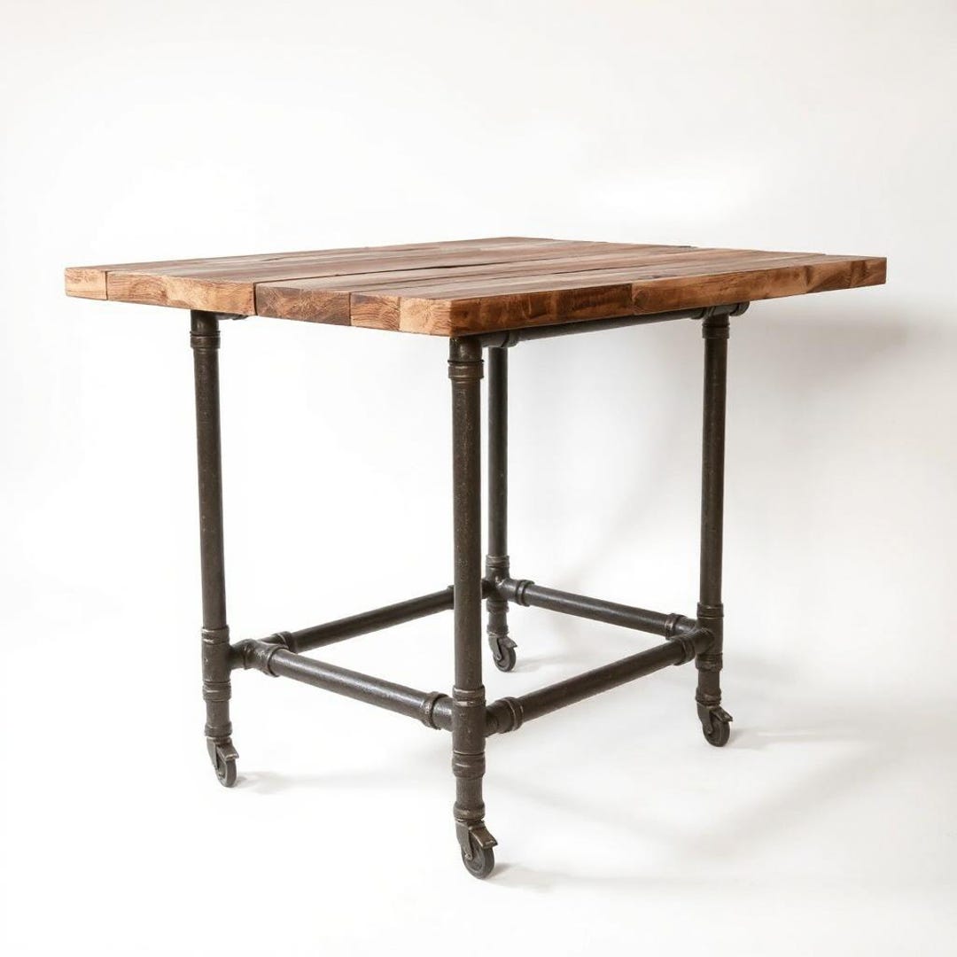 Industrial Pipe Bar Table on Wheels: Rustic Wood Counter Height - Etsy