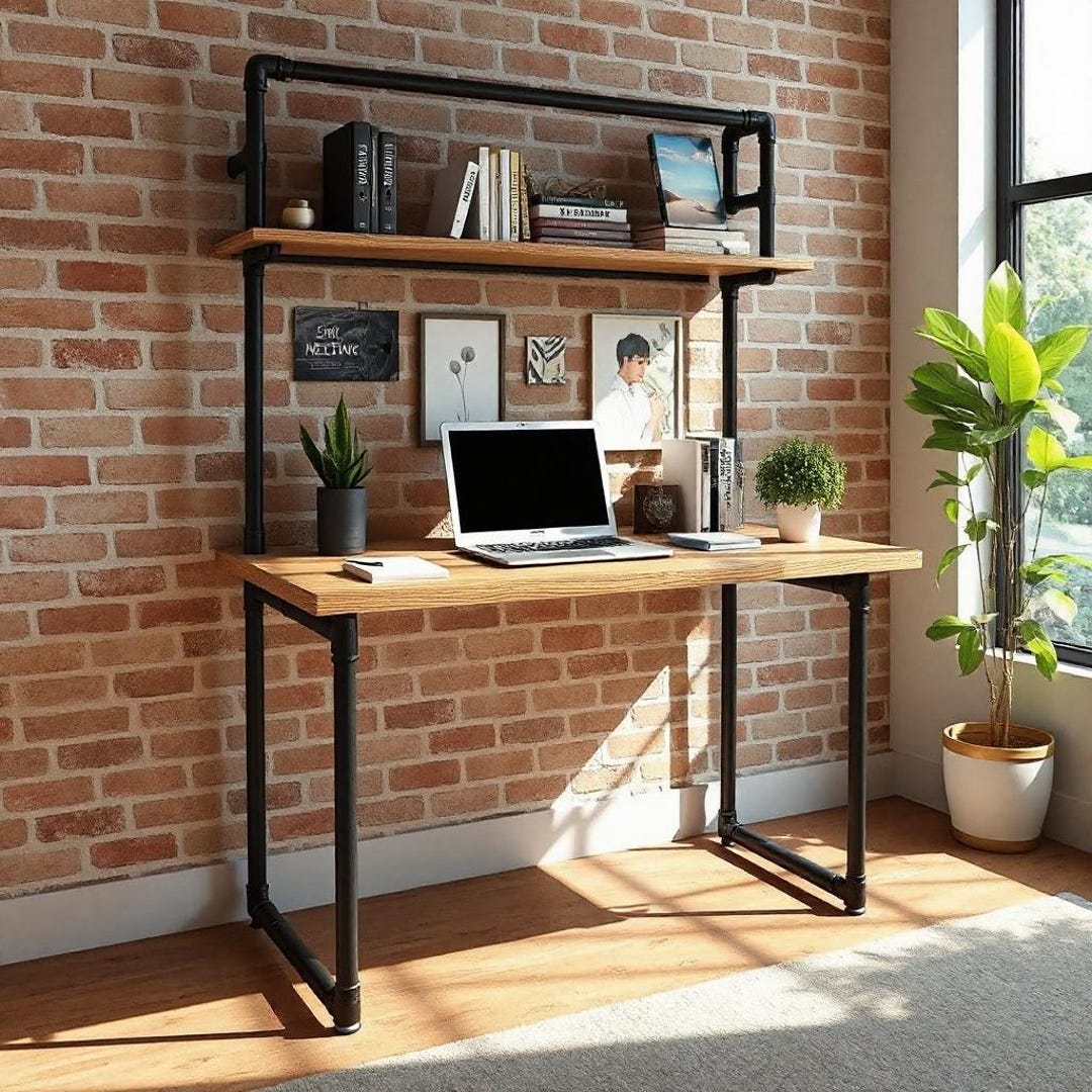 Industrial Style Computer Desk-shelve Book Case Wall Shelve Unit Made ...