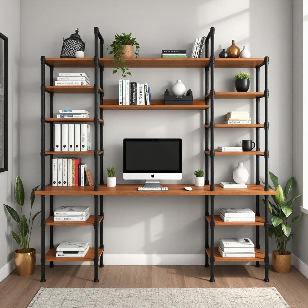 Industrial Style Computer Desk-shelve Book Case Wall Shelve Unit Made ...