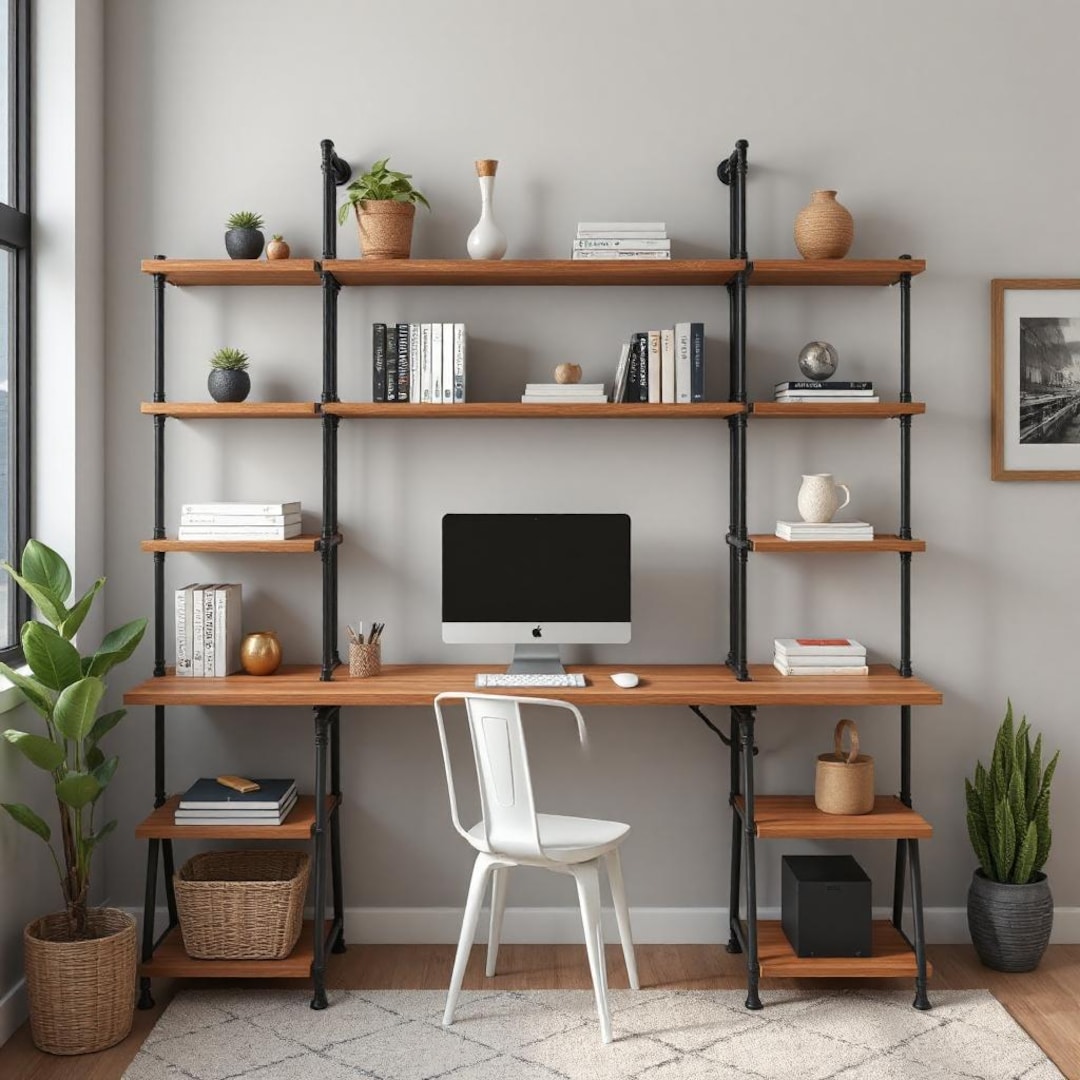 Industrial Style Computer Desk-shelve Book Case Wall Shelve Unit Made ...