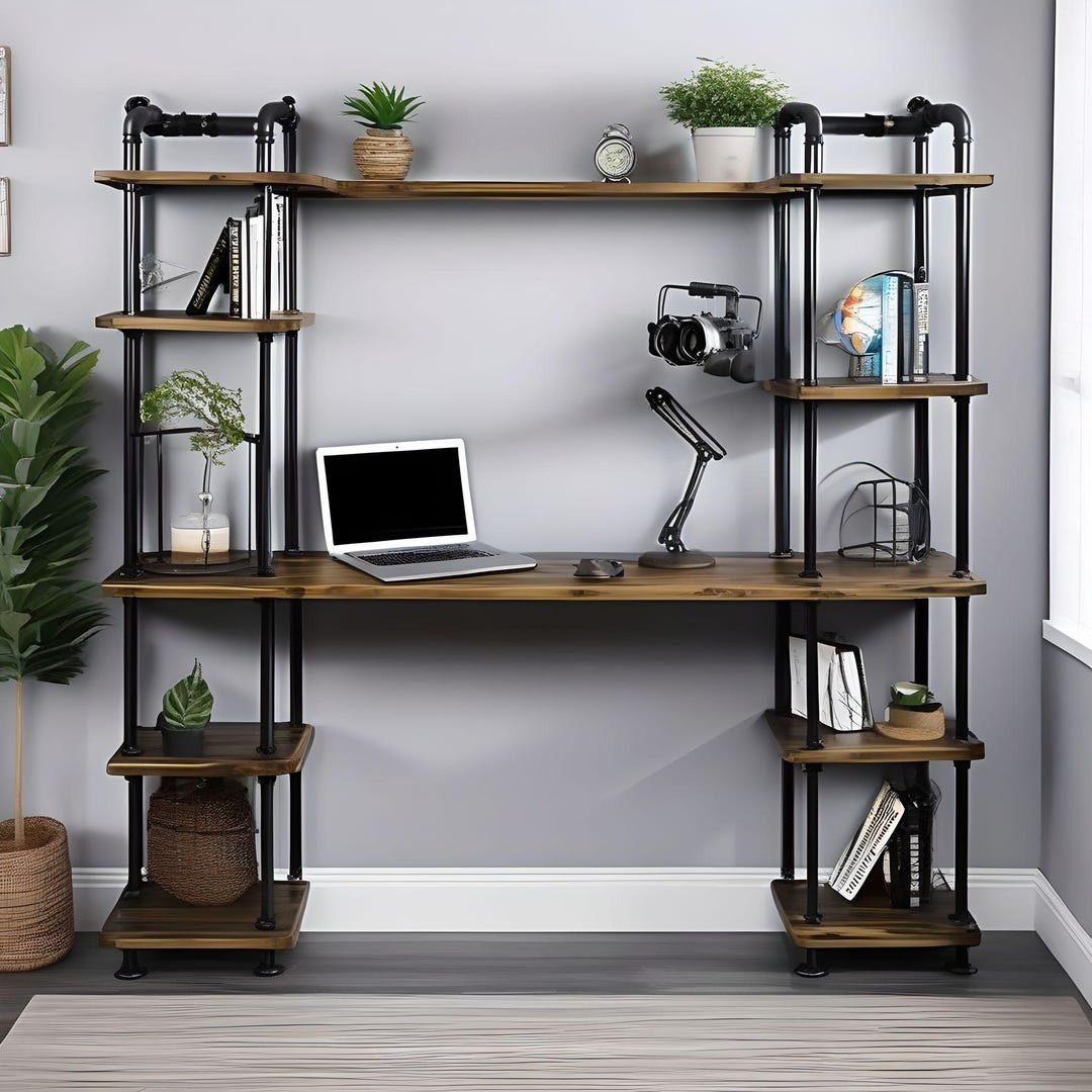 Industrial Style Computer Desk-shelve Book Case Wall Shelve Unit Made ...