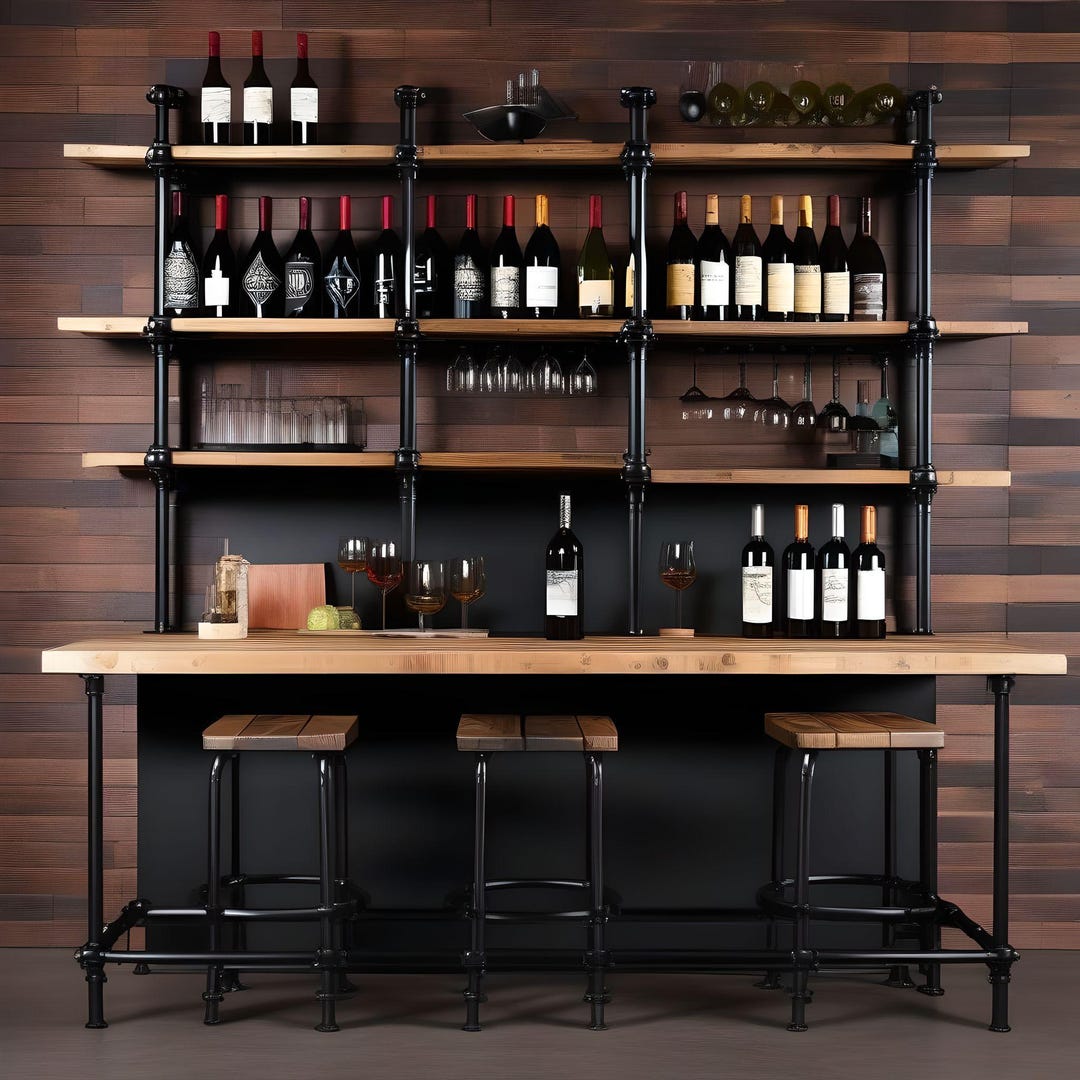 Industrial Pipe Bar Table With Wood Shelves, Rustic Restaurant Style - Etsy