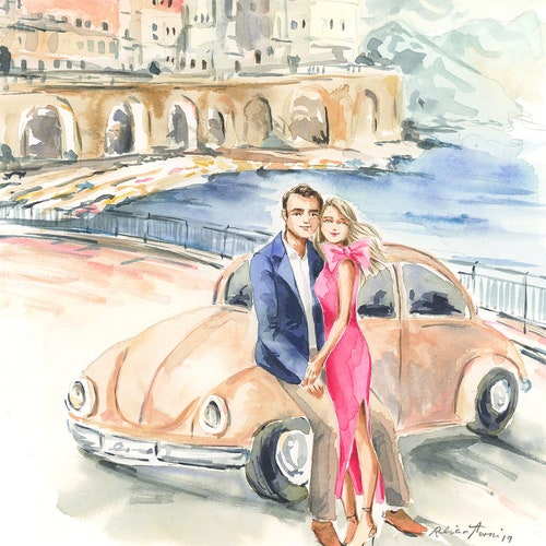 Save the Date Drawing Custom Illustration Wedding Portrait | Etsy