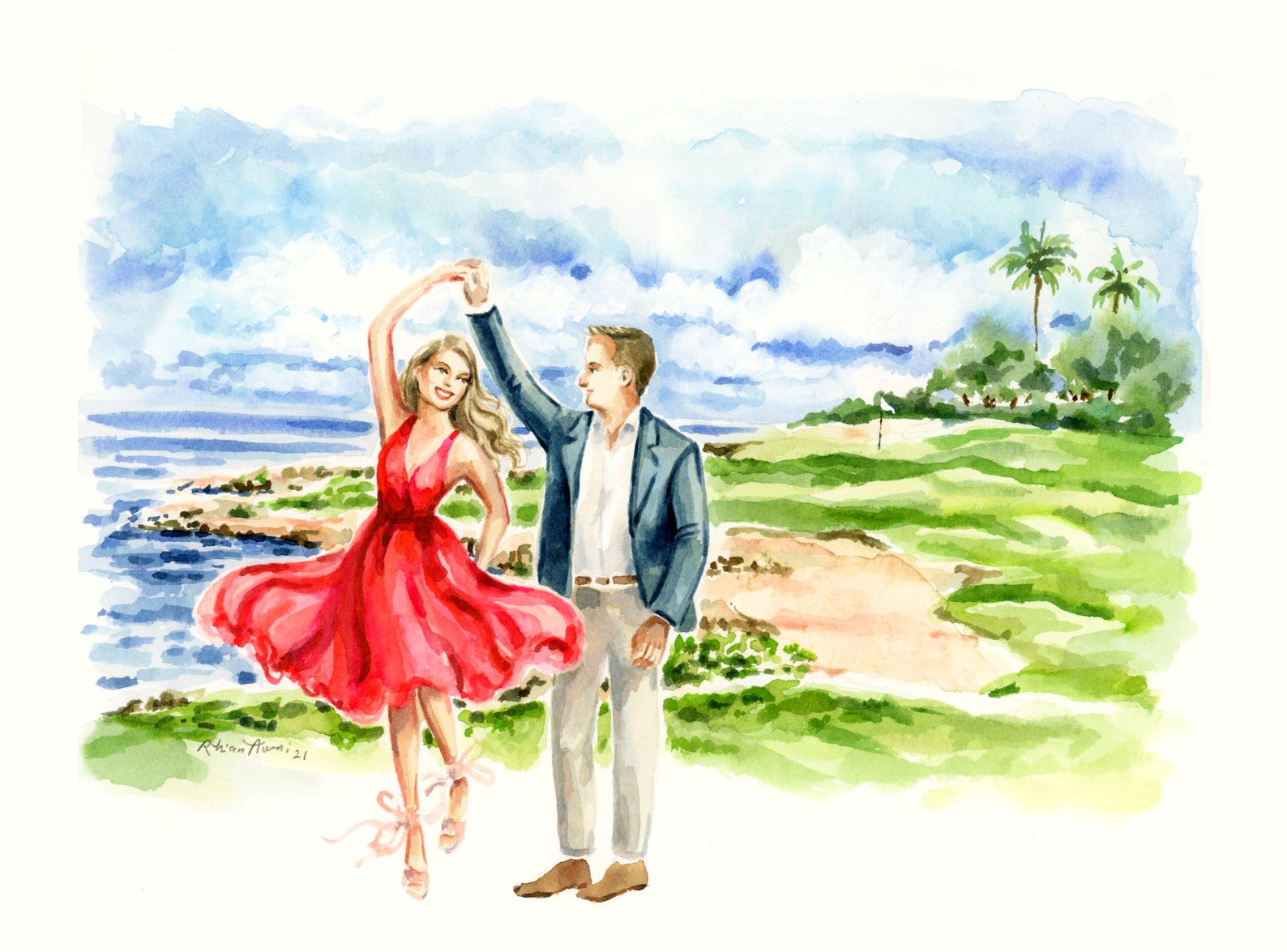 Watercolor Save the Date Sketch Wedding Portrait | Etsy