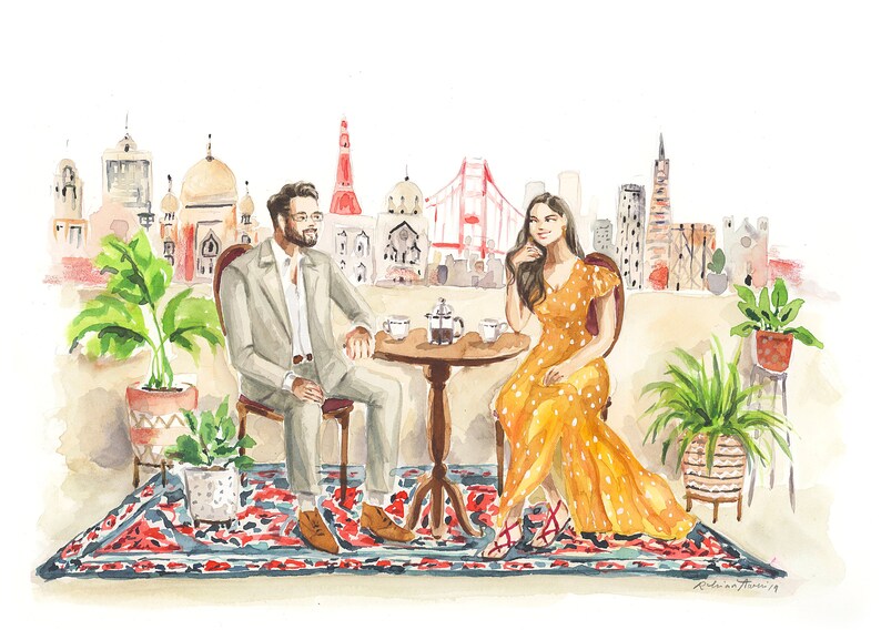 Save the Date Drawing Custom Illustration Wedding Portrait | Etsy