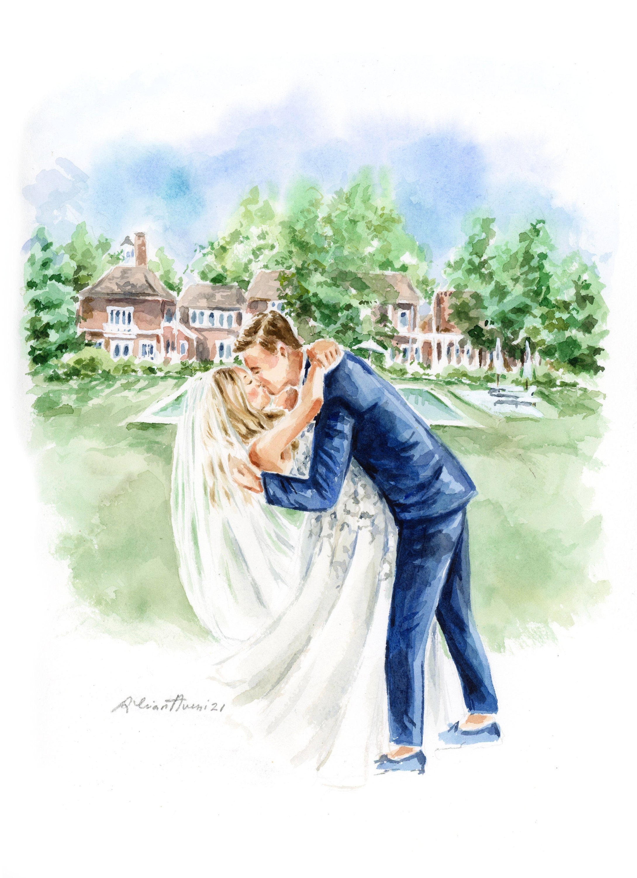 Watercolor Wedding Portrait Custom Bridal Illustration - Etsy